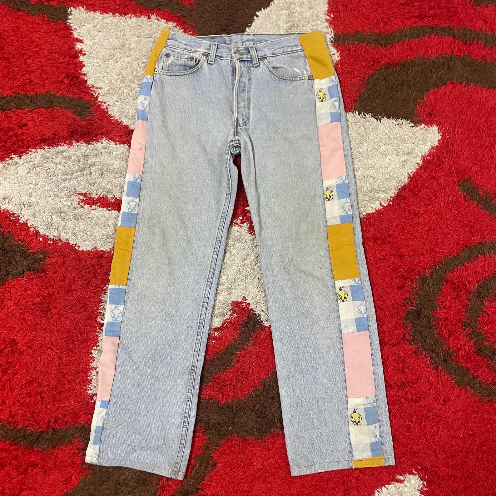 Vintage Levis 501 Stoned Washed Colourful Bird Tweety Tapped Design ...