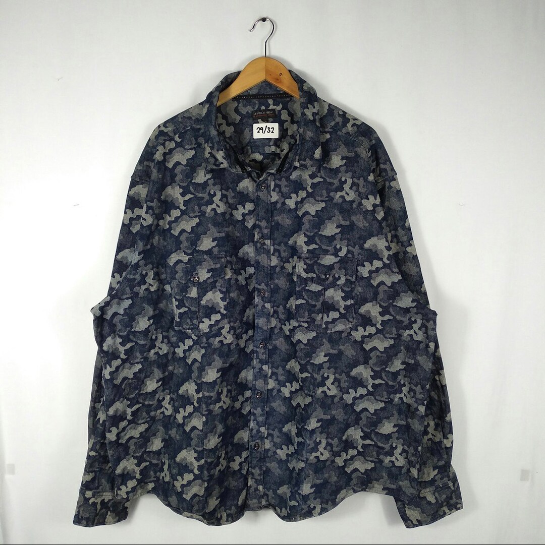 Vintage Camo Overprint Full Print Collared Polos Denim Styles Buttons ...