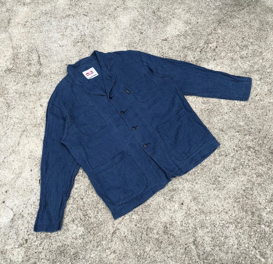 Vintage Posh Boy Four Pockets Buttons Collard Indigo Blue Denim Chore ...