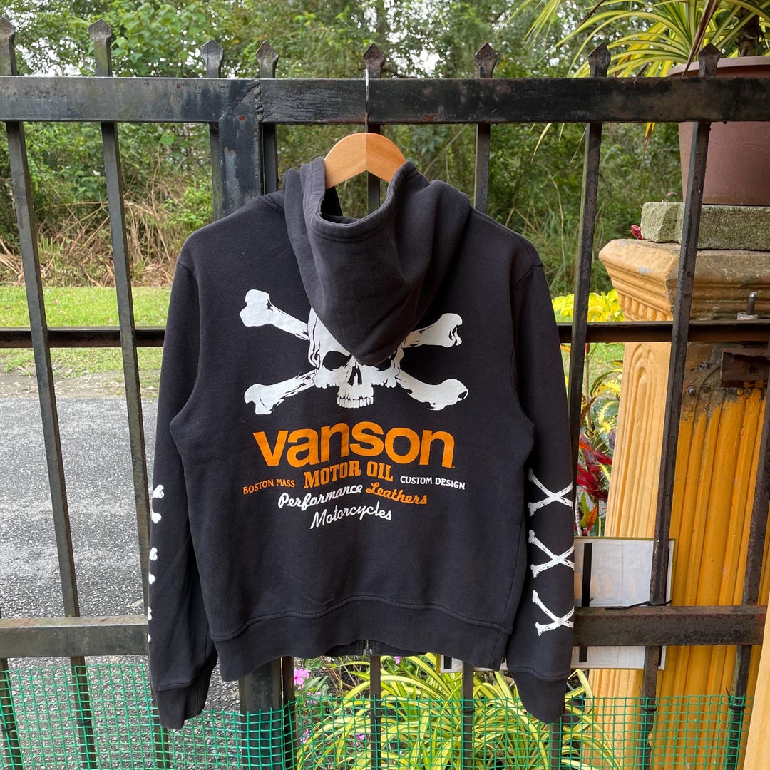 Vintage Vanson Leather Big Skull Logo Motor Racing Oil Full Zipper ...