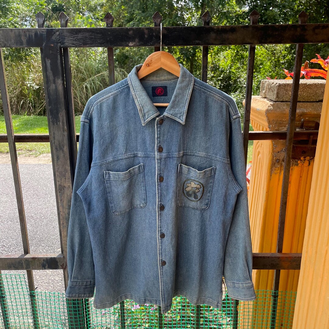 Vintage Japanese Brand Tokyo Made Stoned Washed Blue Indigo Embroidered ...