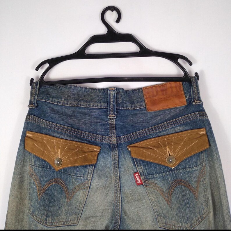 Vintage Edwin E8003 Stoned Washed Ripped Distress Denim Jeans Straight ...