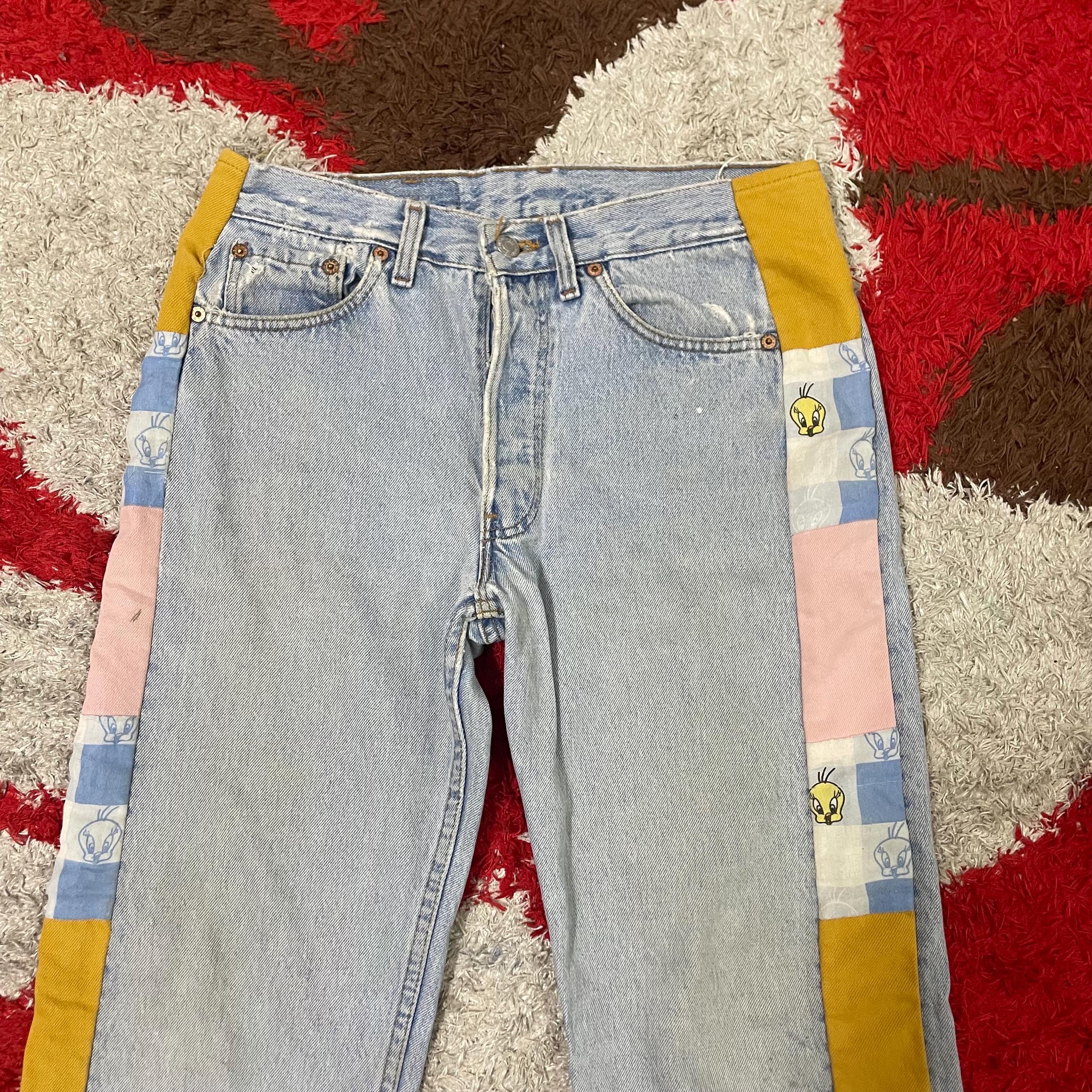 Vintage Levis 501 Stoned Washed Colourful Bird Tweety Tapped Design ...