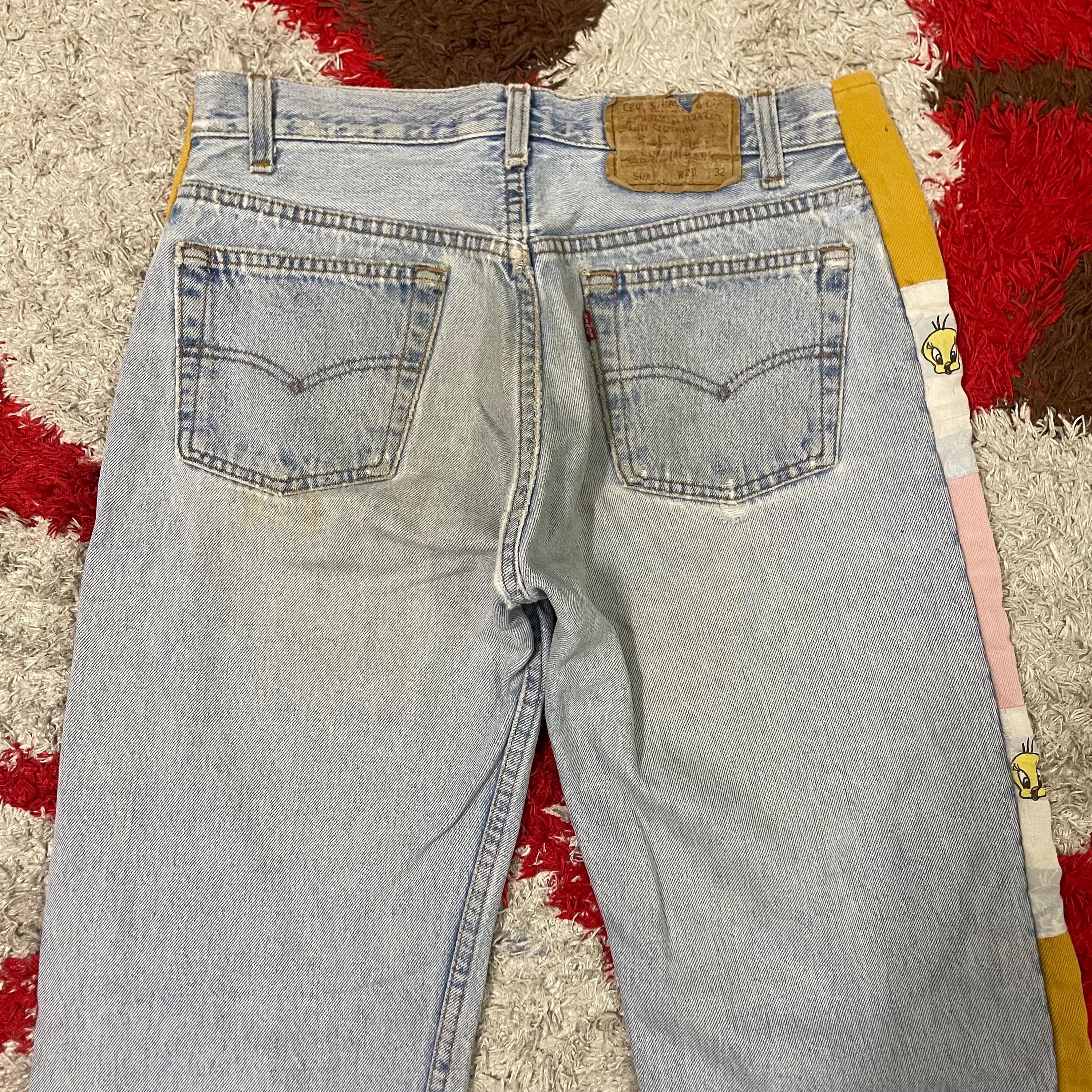 Vintage Levis 501 Stoned Washed Colourful Bird Tweety Tapped Design ...