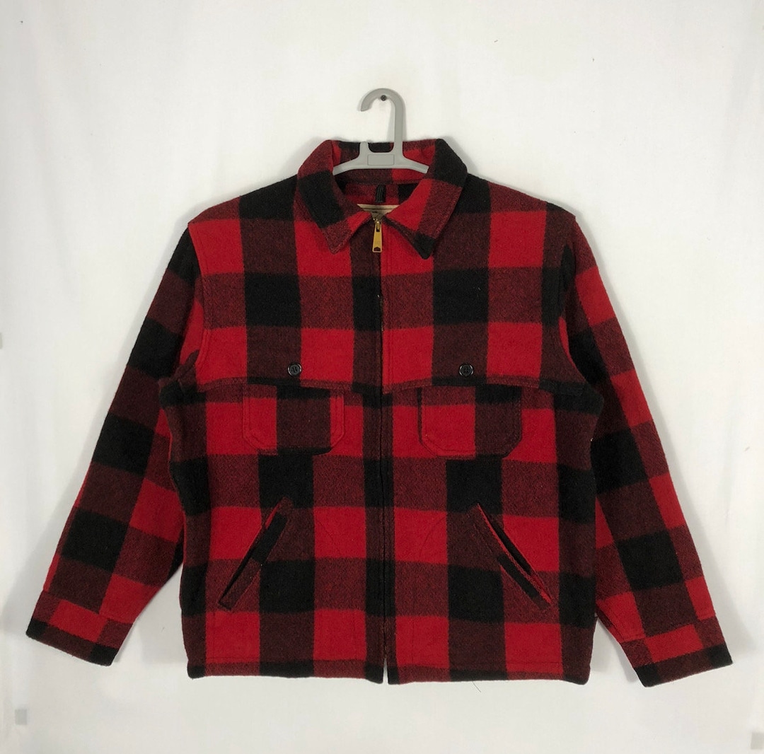 Vintage Woolrich Made in Usa Red Tartan Chekerd Plaid Wool Heavy Jacket ...