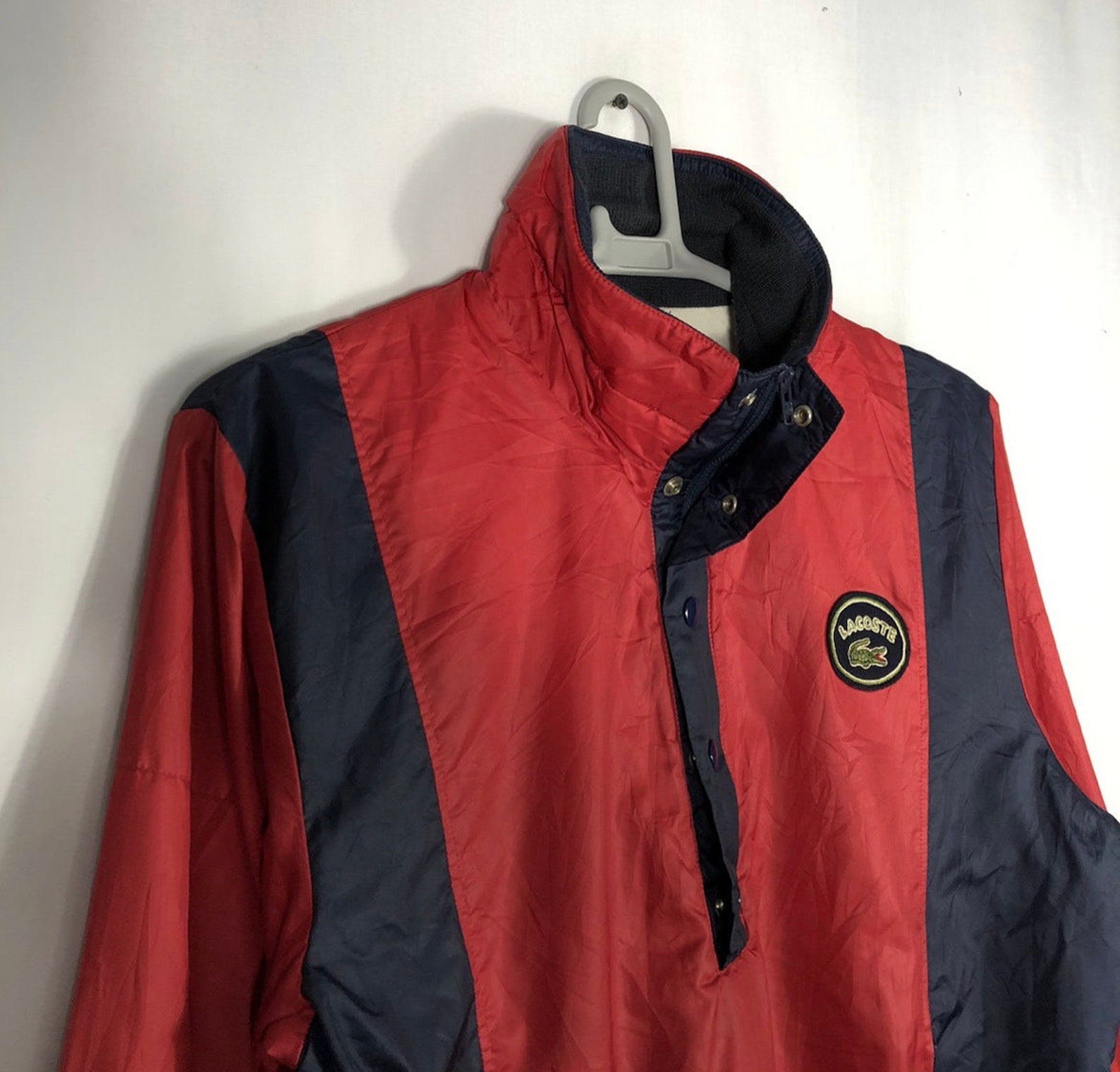 Vintage Lacoste Embroidered Patches Logo Half Zipper Half Buttons ...