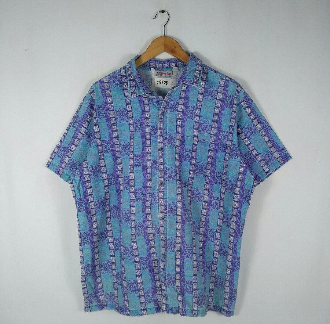 Vintage Cappucino Hawaiian Native Island Design Collared Polos Buttons ...
