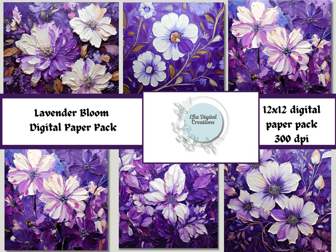 16 Lavender Floral Digital Papers, Purple Flower Patterns, Elegant ...
