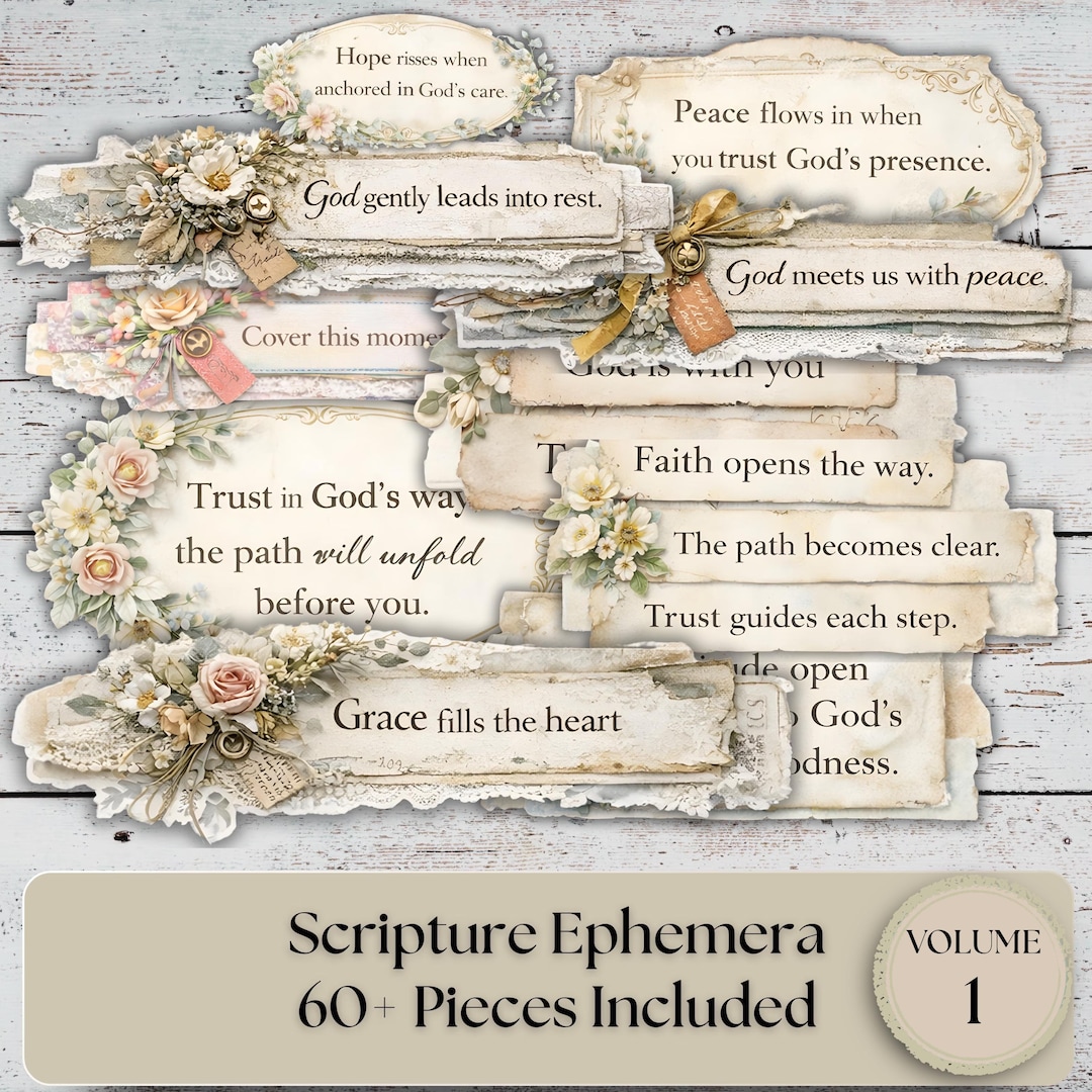 Peaceful Scripture Ephemera Vintage Floral Christian Quote Strips PDF ...