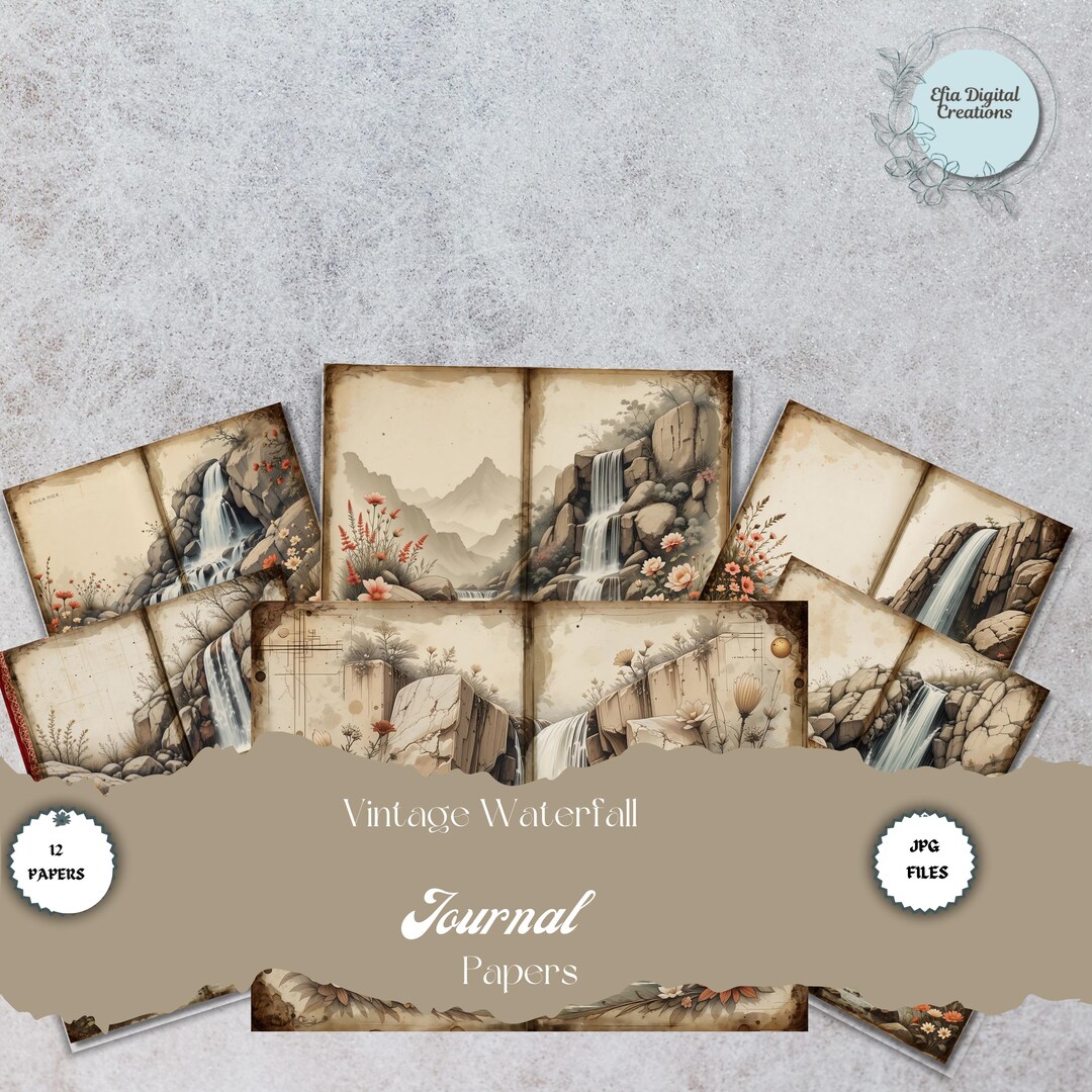 12 Vintage Waterfall Journal Pages, Aesthetic Nature Printables ...