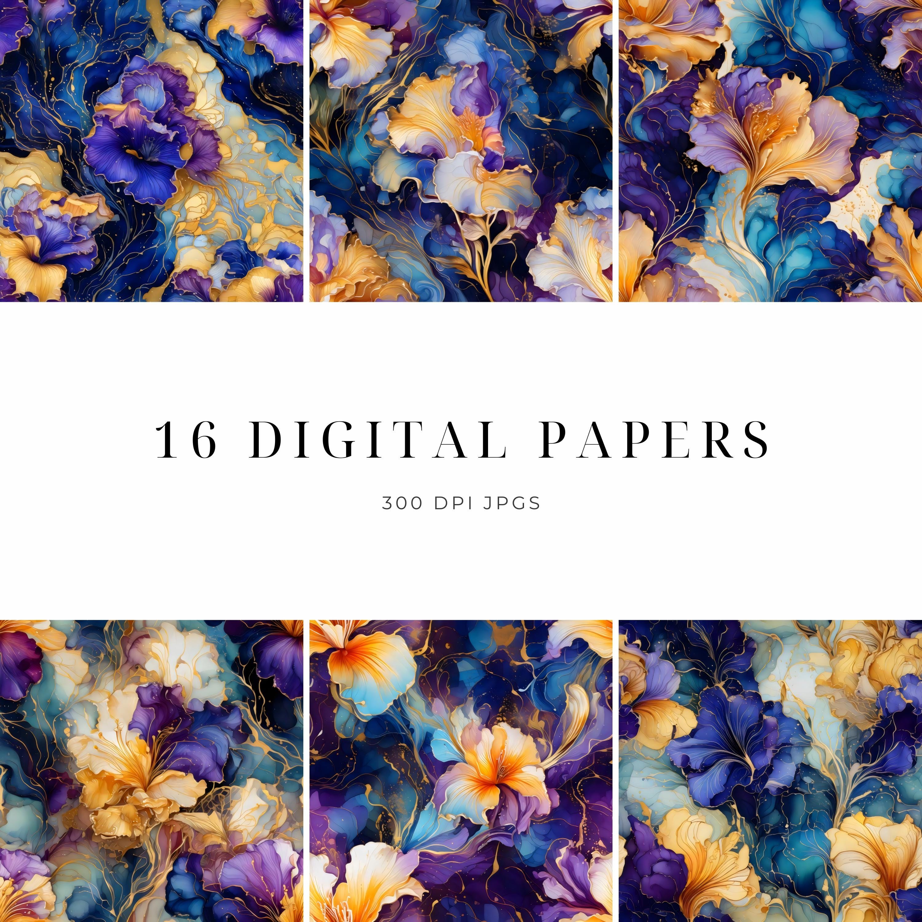 Dark Floral Digital Paper Pack Navy Blossoms | 12 Elegant Printable ...