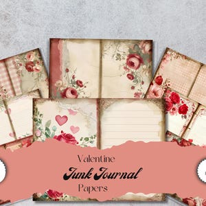 12 Valentine Junk Journal Papers - Vintage Floral Scrapbook Digital ...