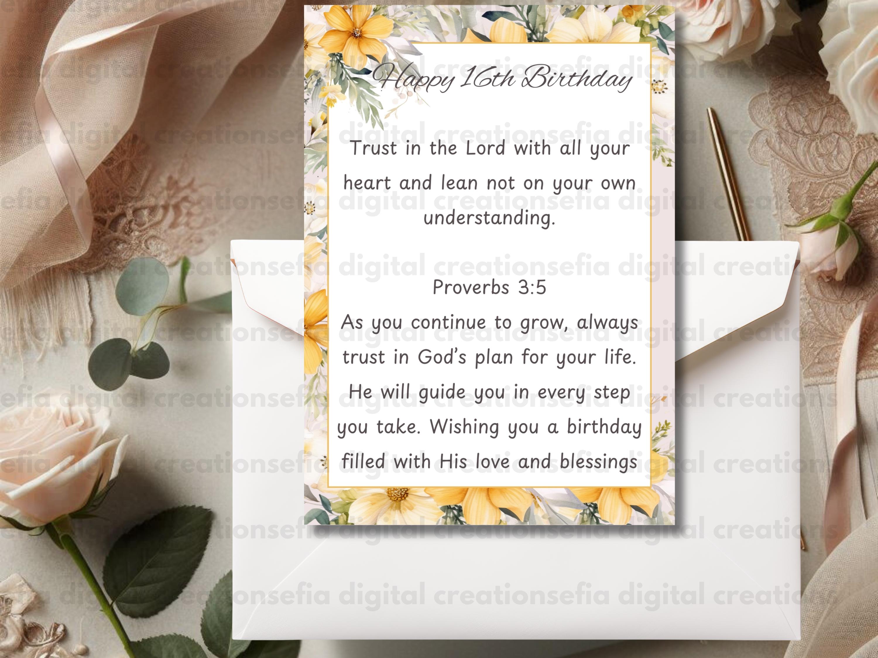Scripture 16th Birthday Greeting Card - Christian Printable Card With ...