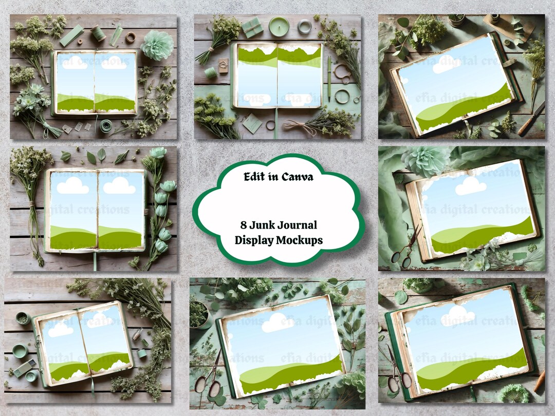 8 Editable Junk Journal Display Mockup Bundle Canva Templates for ...