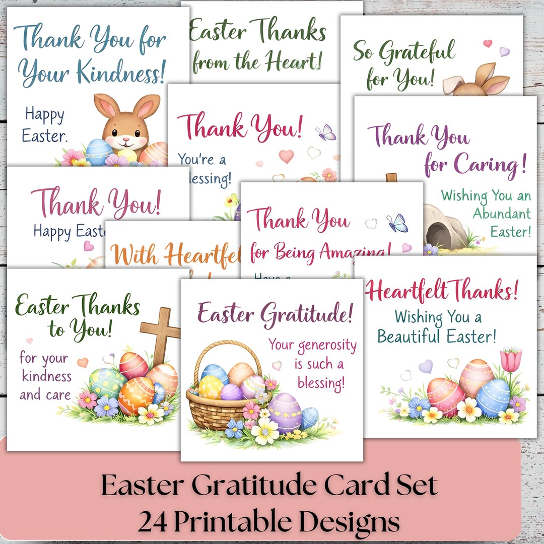 Easter Thank You Cards Spring Gratitude Set Printable Square Cards PDF ...
