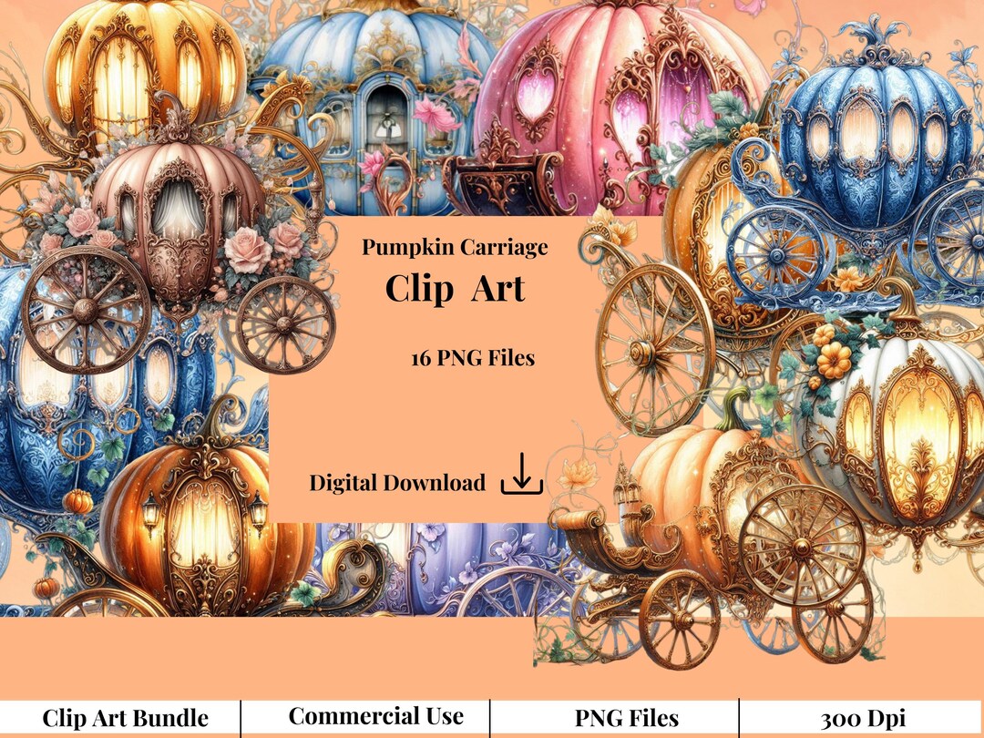 16 Autumn Pumpkin Carriage Clipart Collection PNG Images for Commercial ...