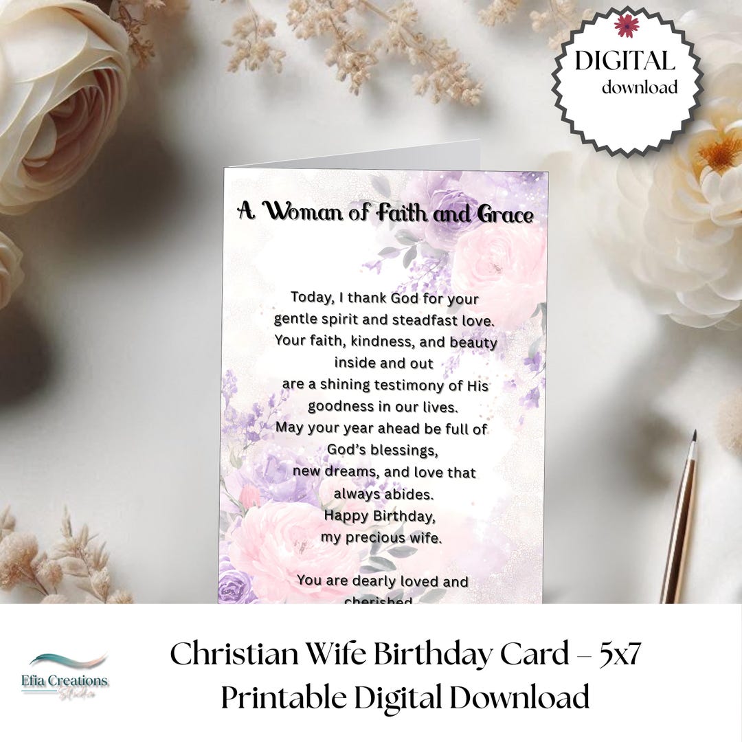 Christian Birthday Card for Wife 5x7 Printable | Faith Based Birthday ...