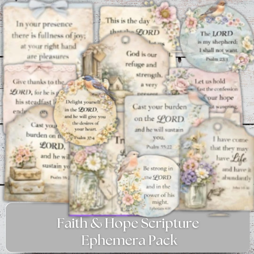 Vintage Scripture Ephemera Christian Bible Verse Cards Floral Tags JPG ...