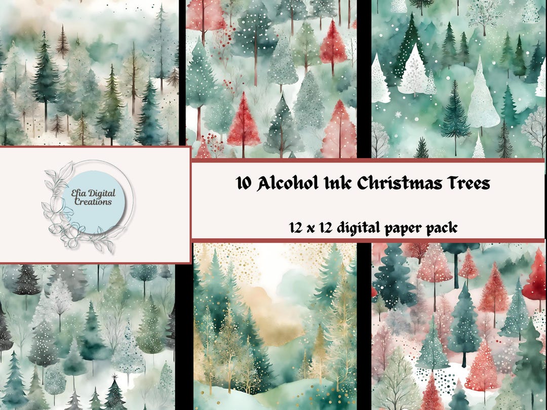10 Alcohol Ink Christmas Trees Digital Paper Pack |10 Winter Tree ...