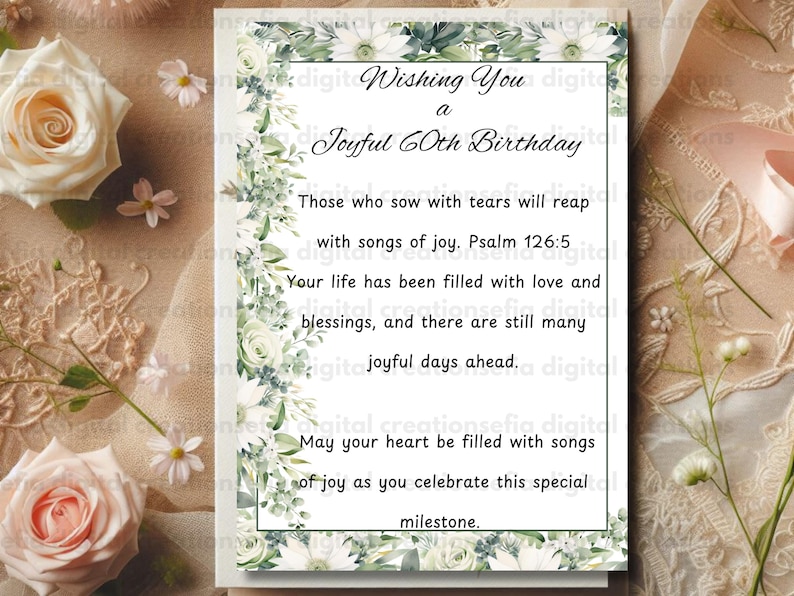 Scripture 60th Birthday Greeting Card - Christian Printable Card With ...
