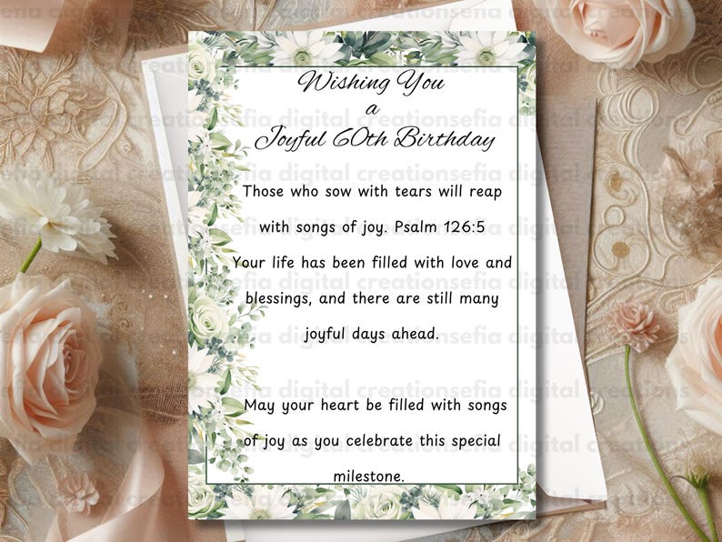 Scripture 60th Birthday Greeting Card - Christian Printable Card With Bible Verse - Celebrate ...