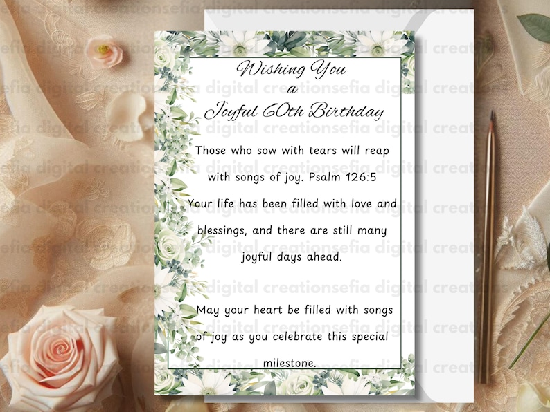 Scripture 60th Birthday Greeting Card - Christian Printable Card With Bible Verse - Celebrate ...