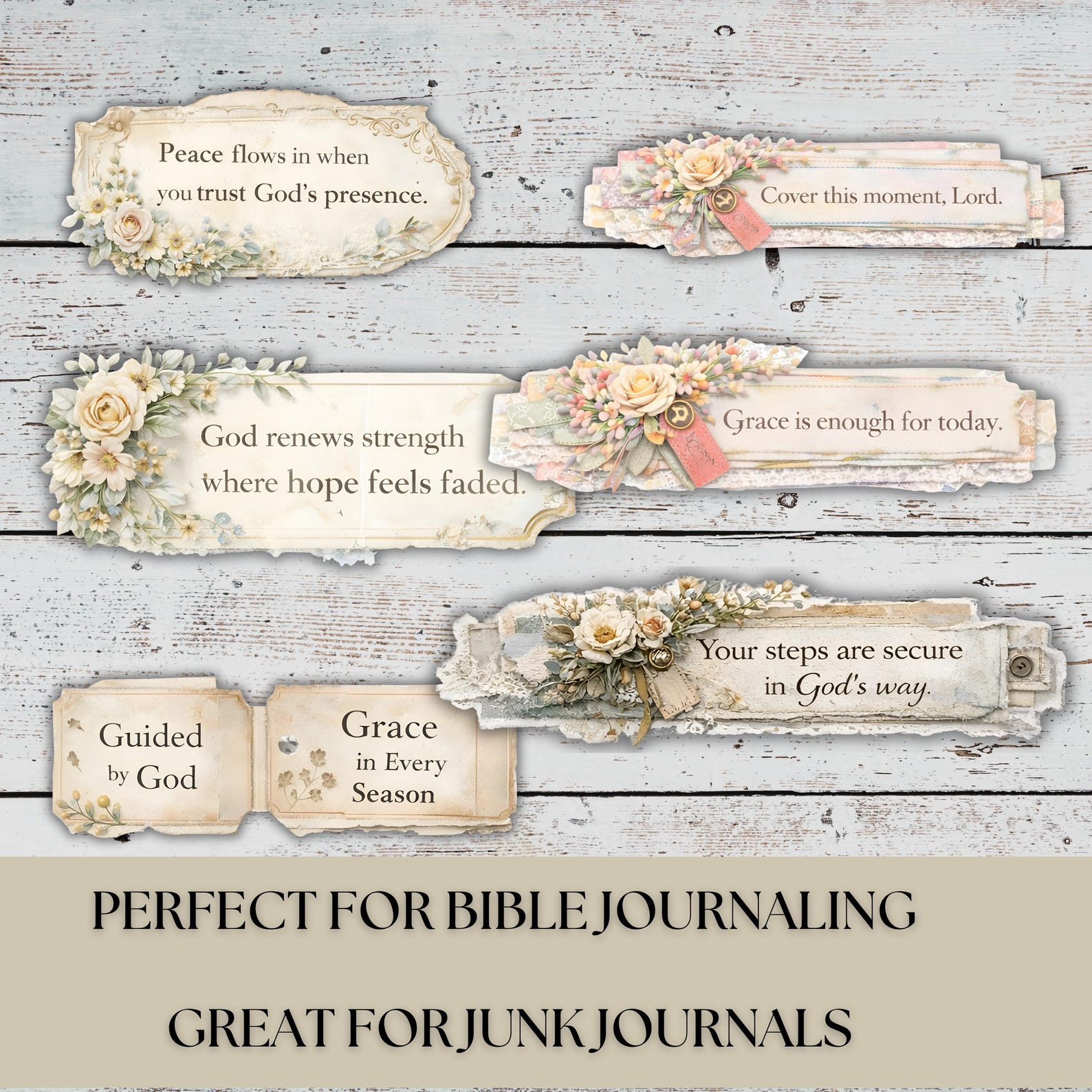 Peaceful Scripture Ephemera Vintage Floral Christian Quote Strips PDF ...