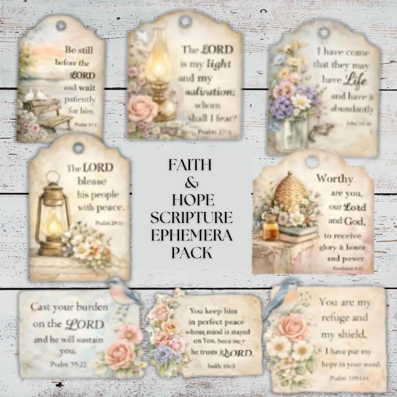 Vintage Scripture Ephemera Christian Bible Verse Cards Floral Tags JPG ...
