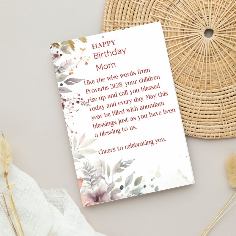 Happy Birthday Mom Proverbs 31:28 Card, Printable Spiritual Birthday ...