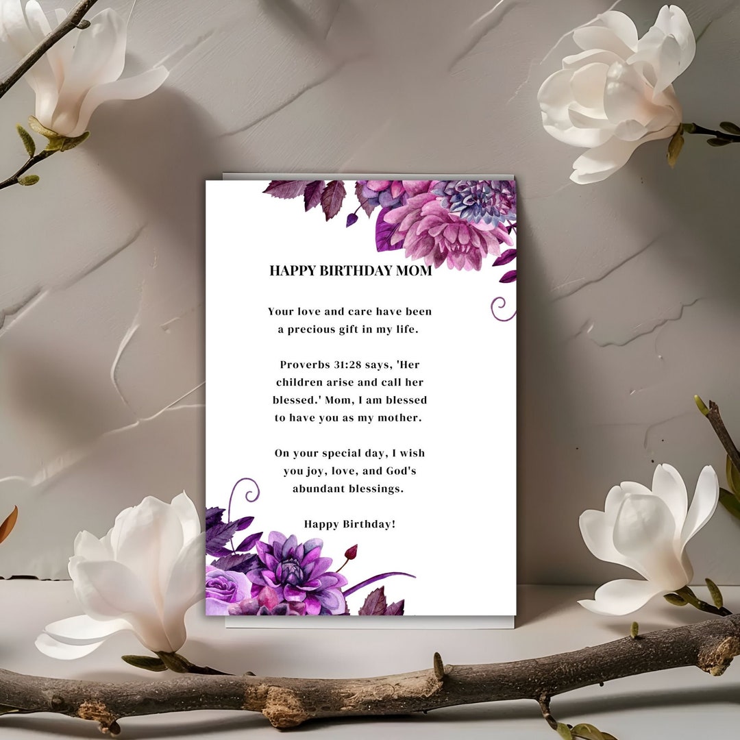 Happy Birthday Mom Proverbs 31:28 Card, Printable Spiritual Birthday ...