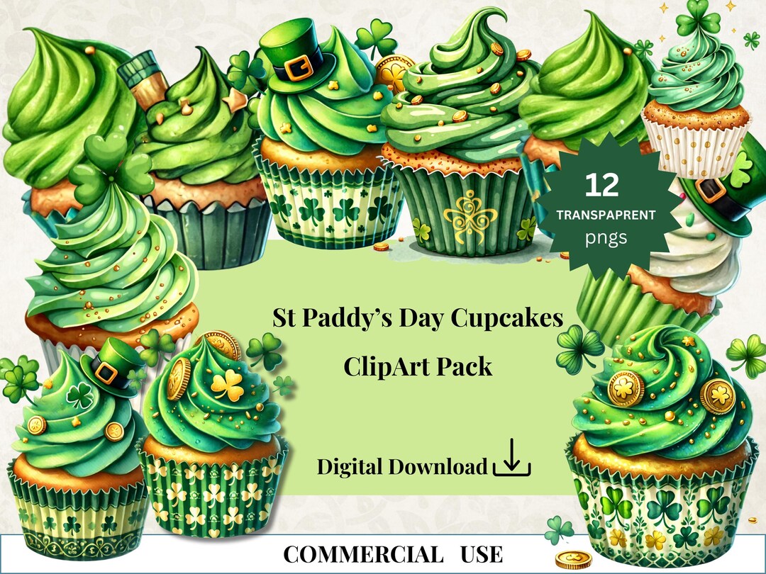 St. Patrick's Day Cupcake Clip Art Pack | Shamrock Cupcakes, Green ...