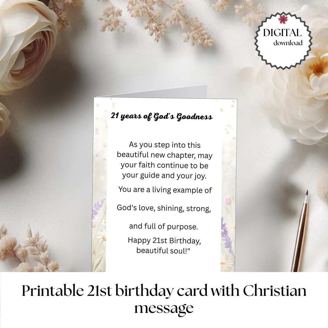 Printable 21st Birthday Card for Her, Christian Faith Greeting Card ...