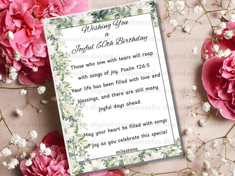 Scripture 60th Birthday Greeting Card - Christian Printable Card With ...
