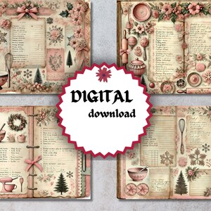 10 Pink Christmas Recipe Papers, Vintage Holiday Baking Digital ...