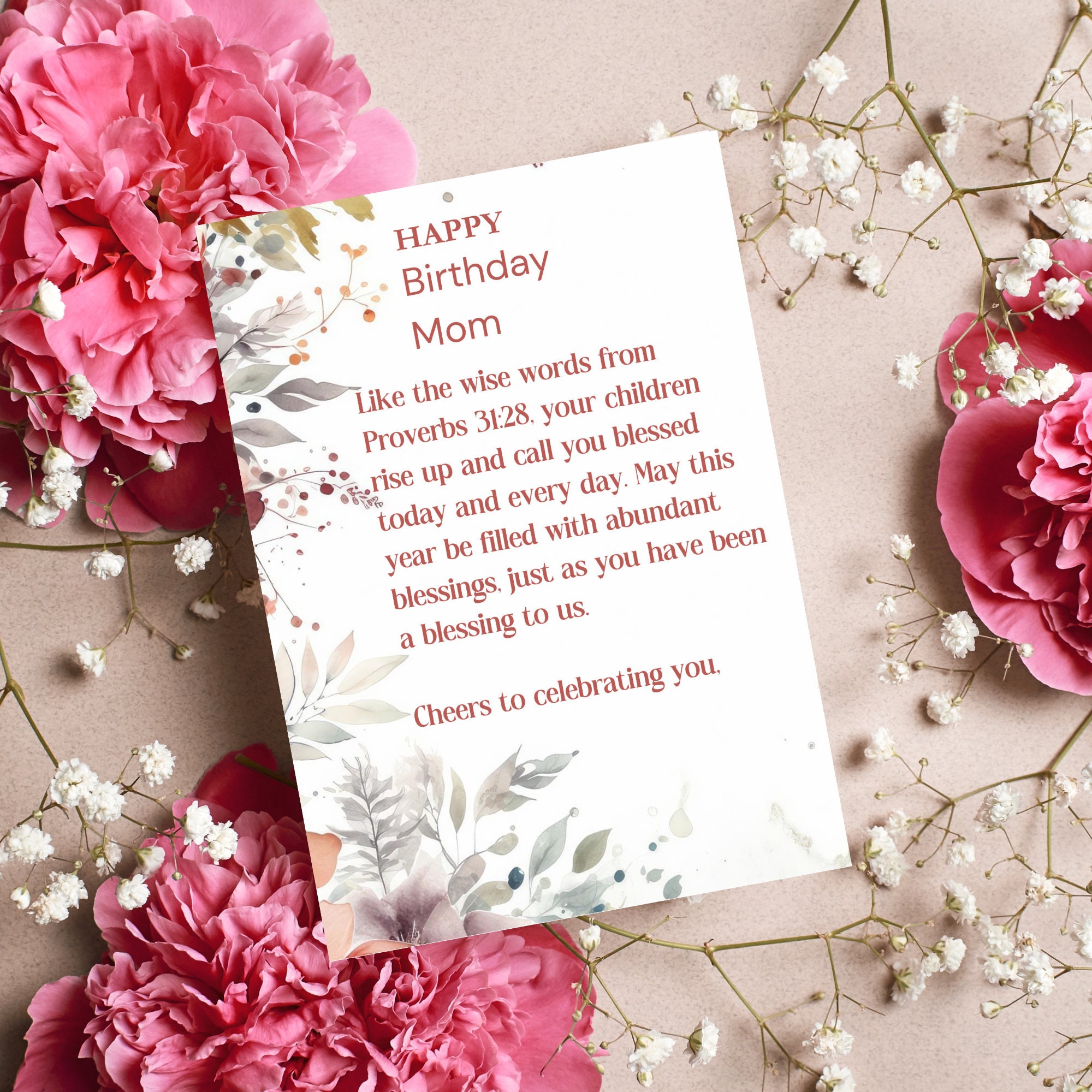 Happy Birthday Mom Proverbs 31:28 Card, Printable Spiritual Birthday ...