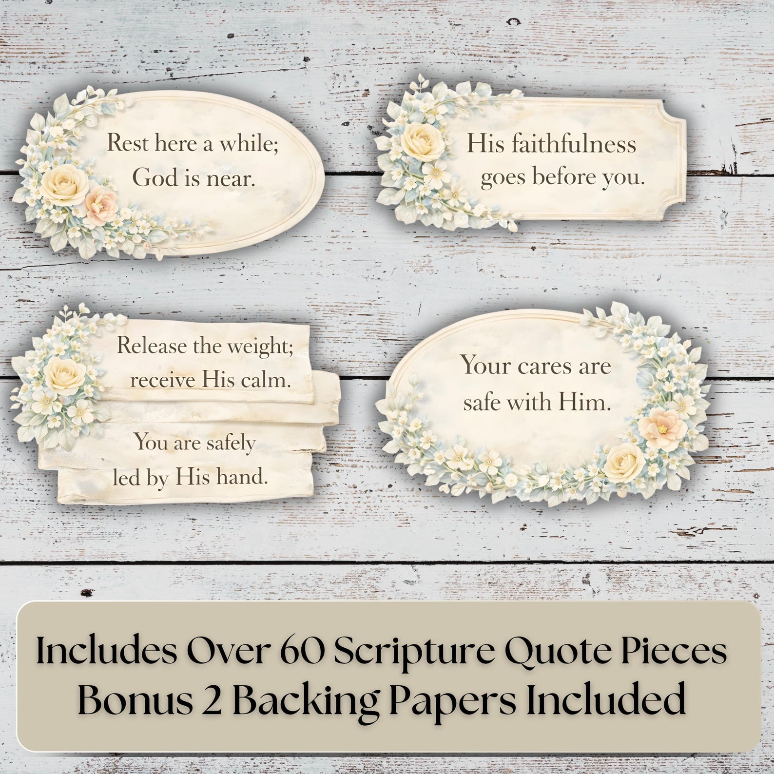 Peaceful Scripture Ephemera Vintage Floral Christian Quote Strips PDF ...