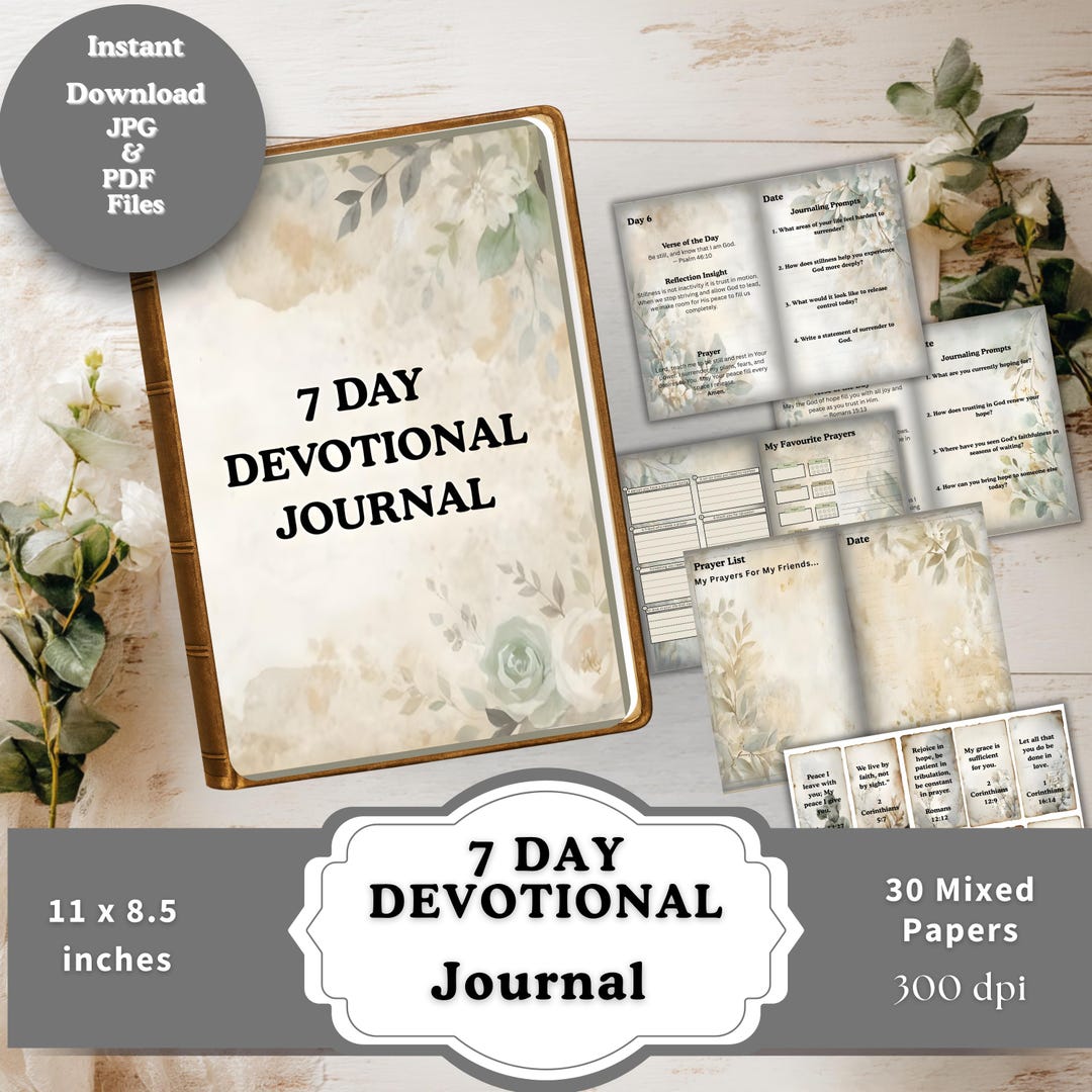 7 Day Devotional Journal Printable, Christian Prayer Journal (PDF & JPG ...
