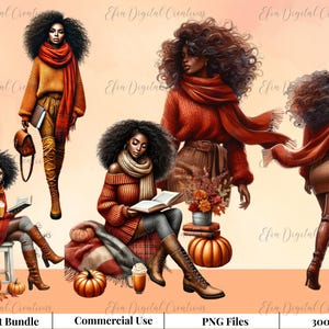 Fall Girl Clip Art Pack, Autumn Digital Download, Cute Illustrations ...