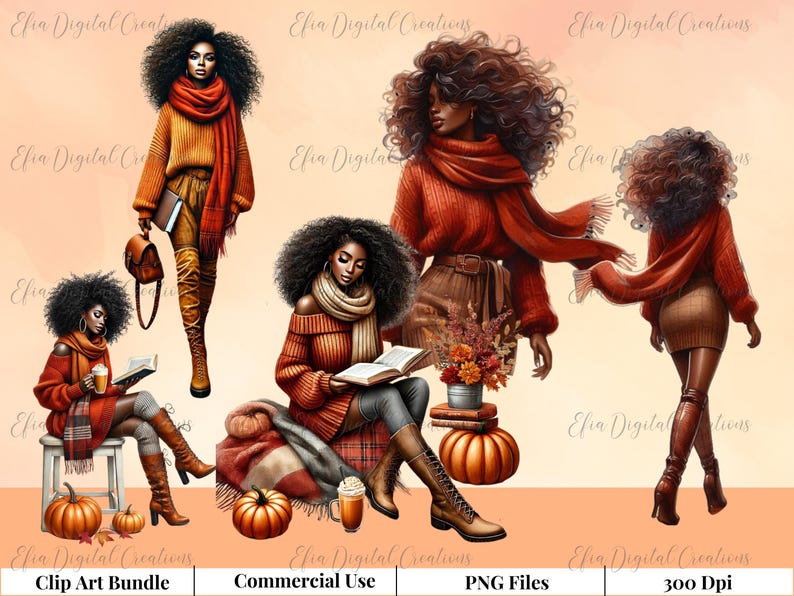 Fall Girl Clip Art Pack, Autumn Digital Download, Cute Illustrations ...