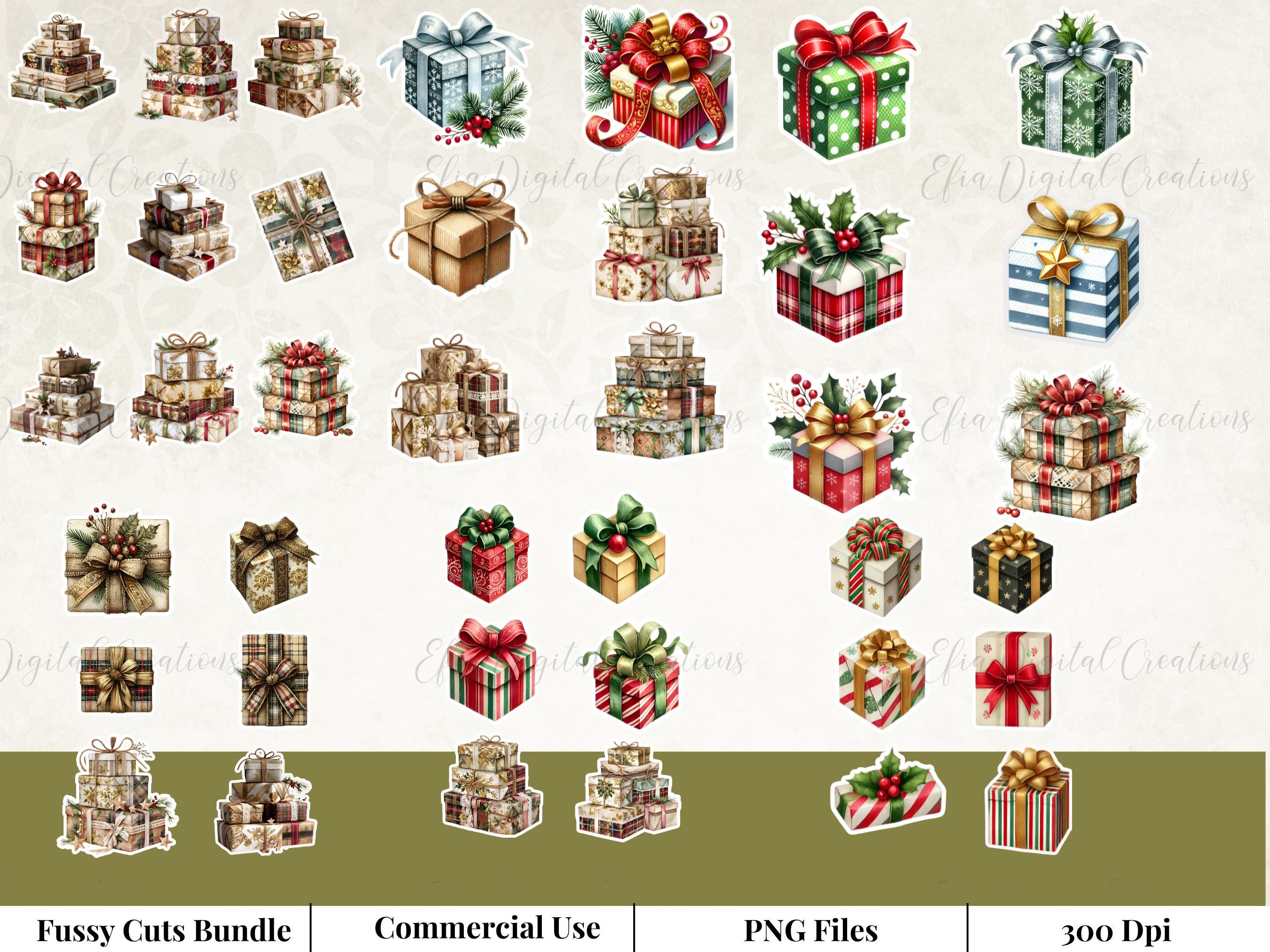 Christmas Gift Wrap Clipart Pack - Fussy Cuts Bundle, Digital Download ...