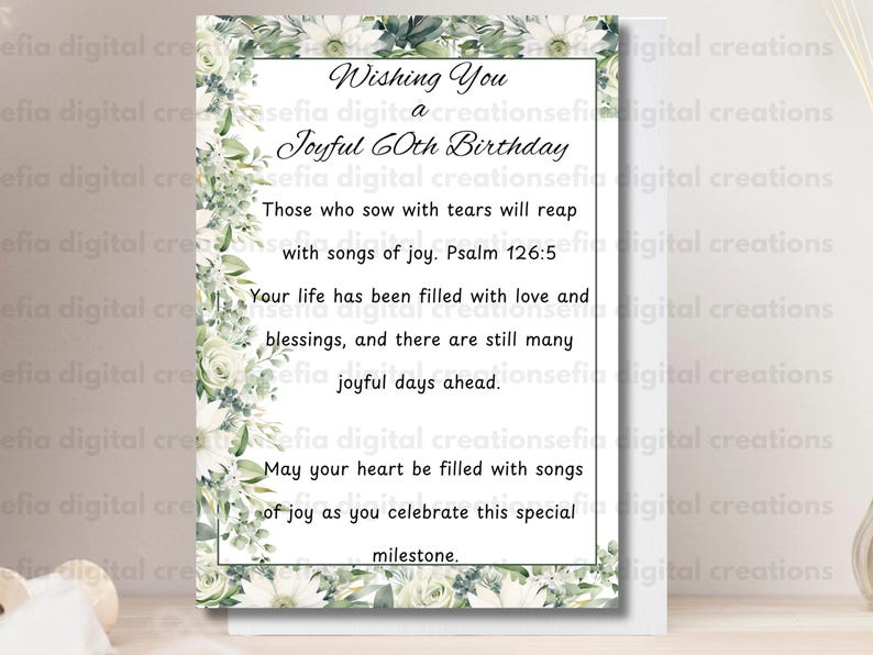 Scripture 60th Birthday Greeting Card - Christian Printable Card With ...