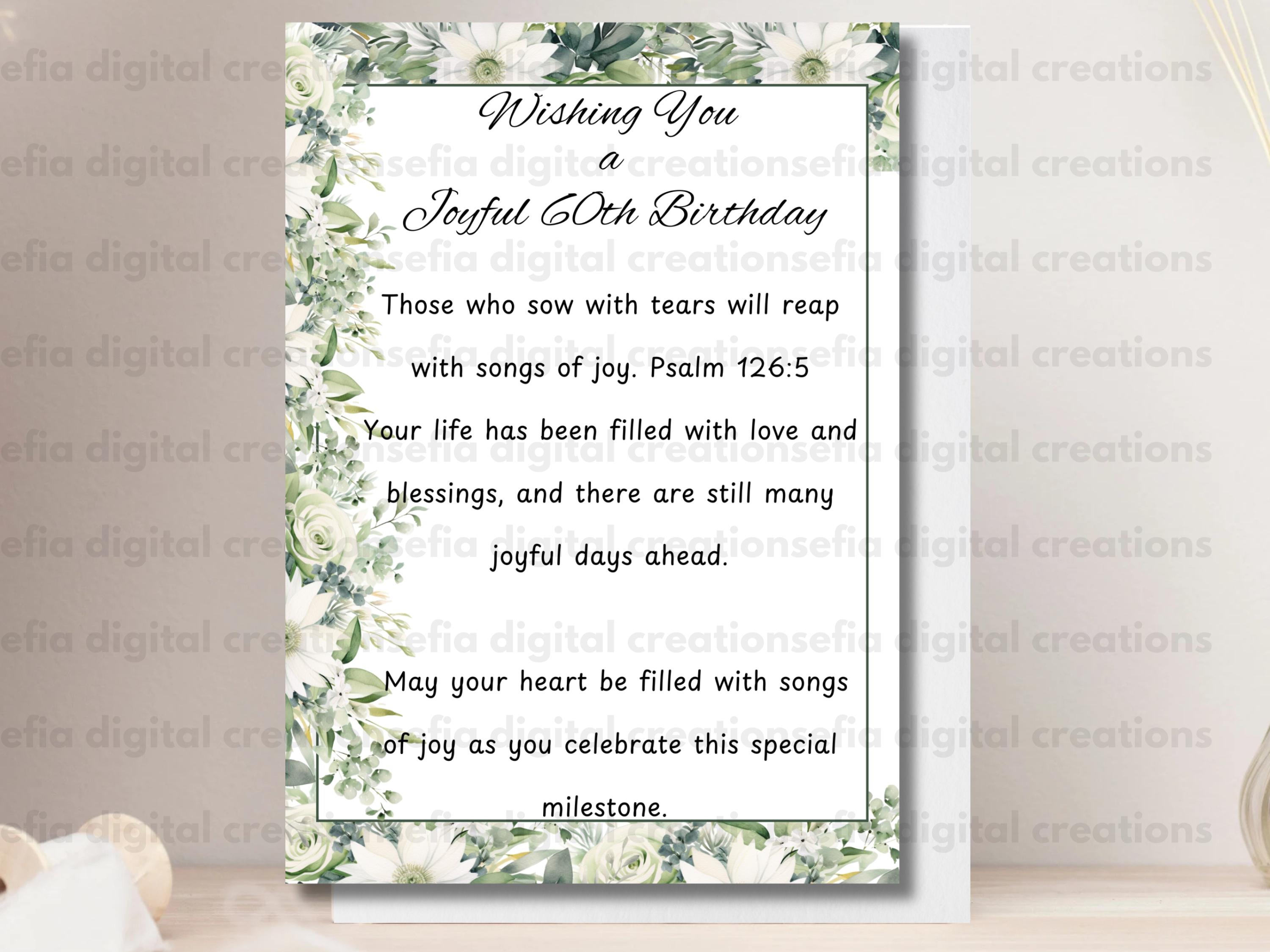 Scripture 60th Birthday Greeting Card - Christian Printable Card With Bible Verse - Celebrate ...