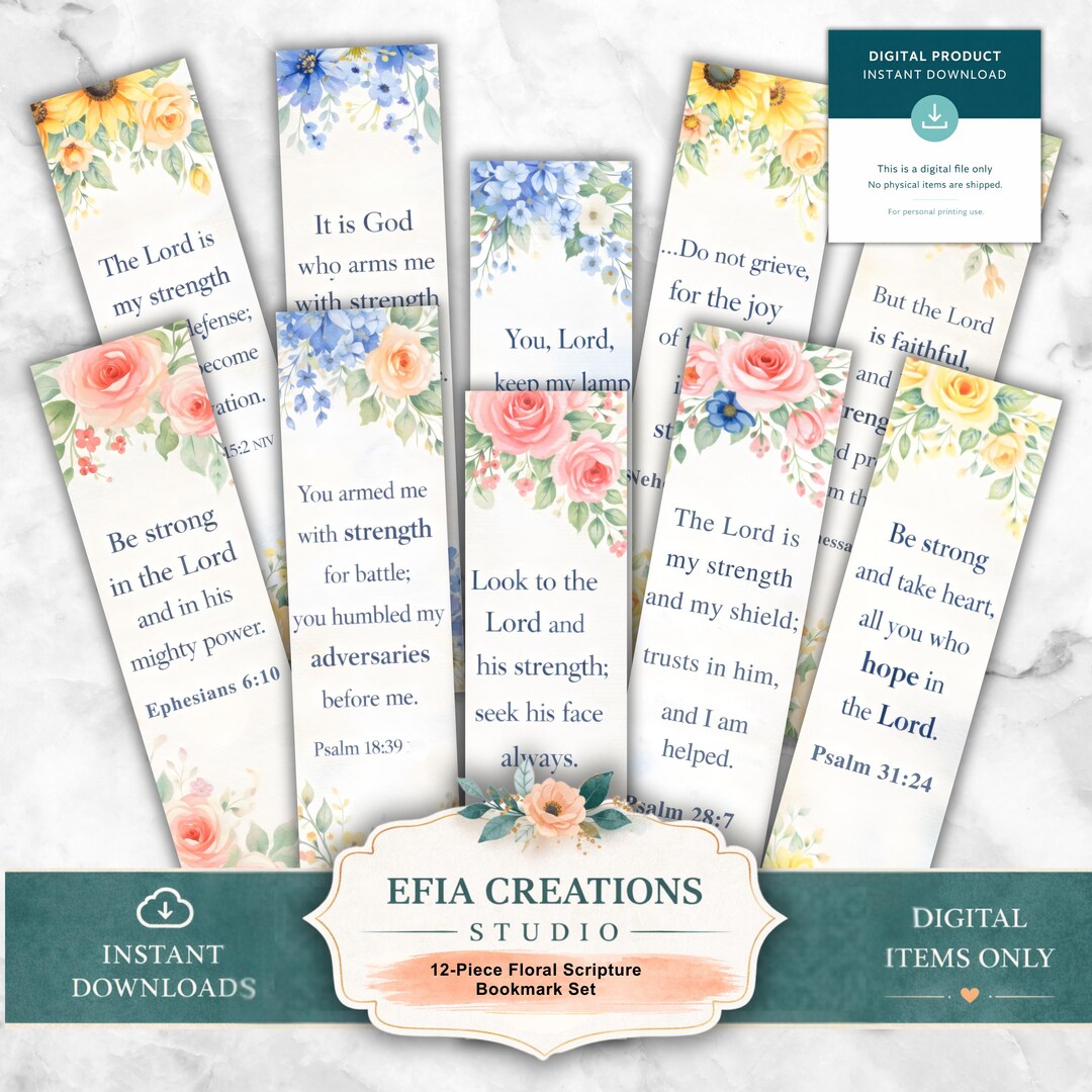 Floral Scripture Bookmark Set Printable 2x8 Bible Verse Bookmarks With ...