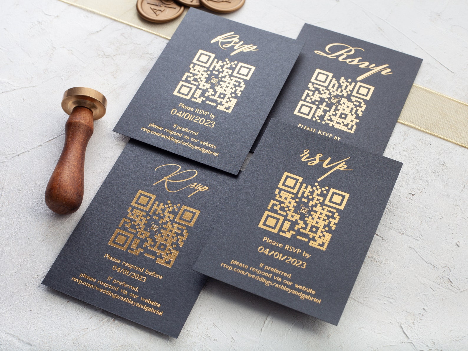 QR Code RSVP, Modern Response Card, Foil-printed Wedding Insert Cards ...