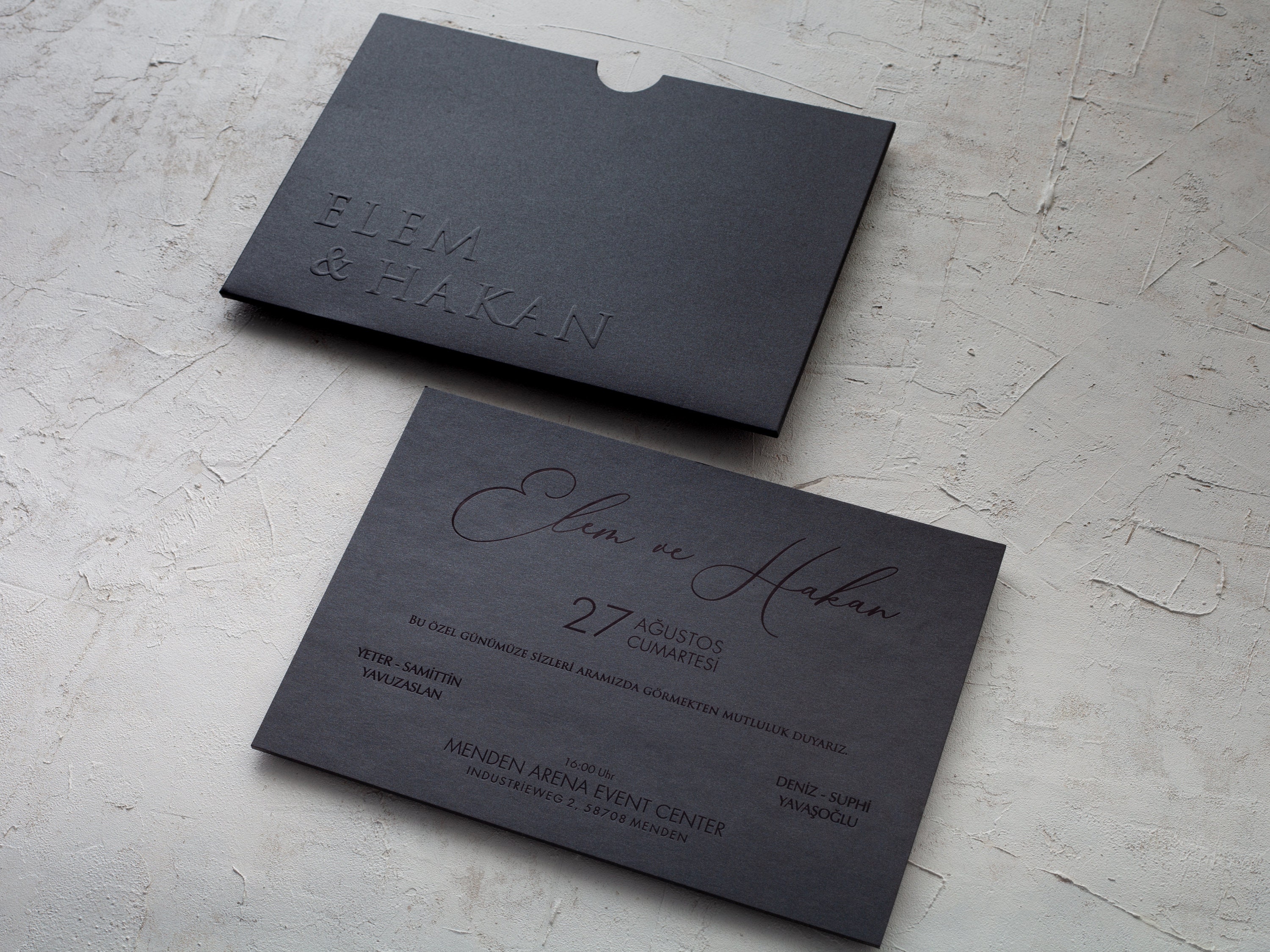 Embossed Black Wedding Invitation Set With Foil Detail, Elegant ...
