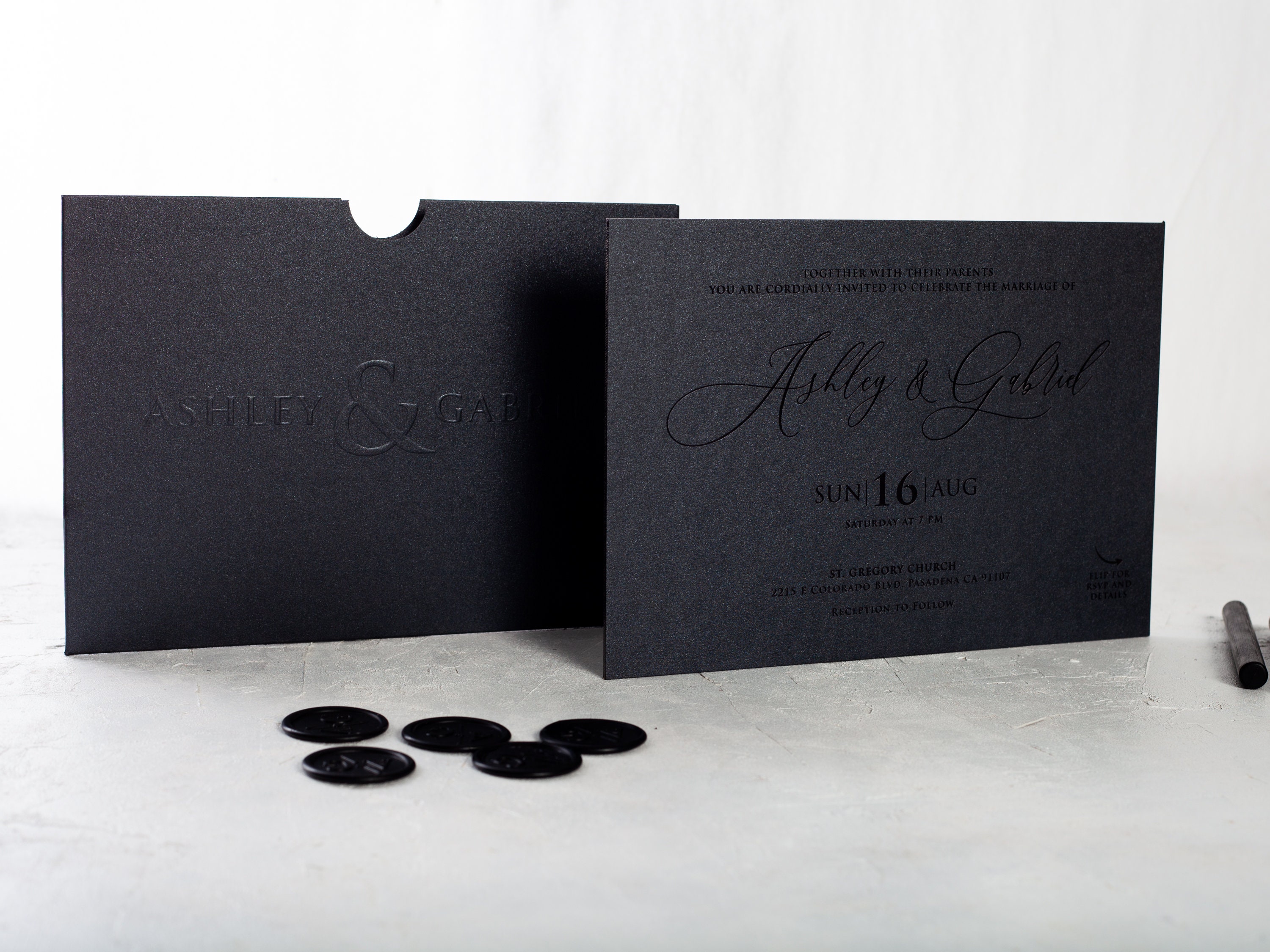 Embossed Black Wedding Invitation Set With Foil Detail, Elegant ...