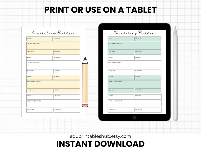 Vocabulary Builder, Goodnotes Worksheet Digital, English, French ...