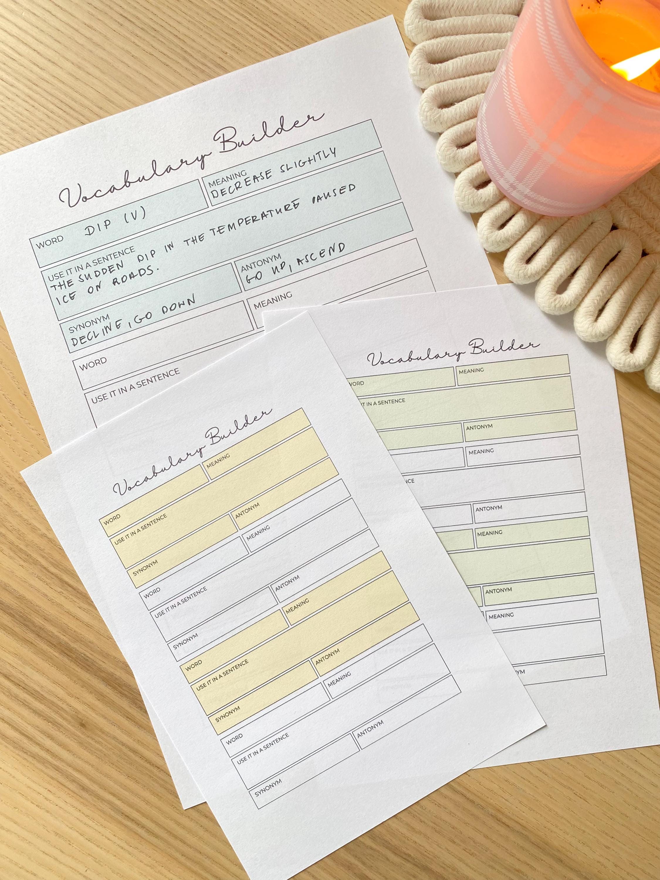 Vocabulary List Printable I Goodnotes Digital Vocabulary Record Sheet I ...