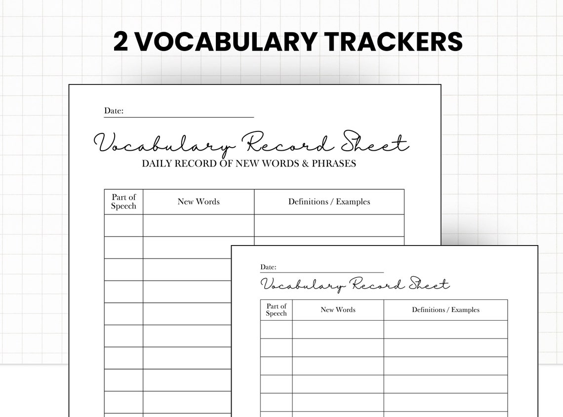Vocabulary List Printable I Goodnotes Digital Vocabulary Record Sheet I ...