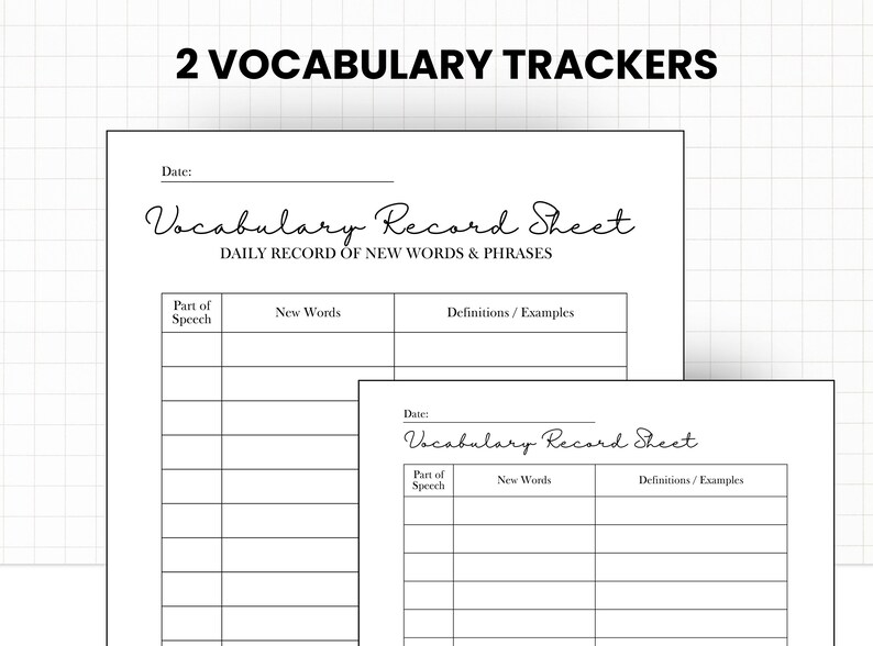 Vocabulary List Printable I Goodnotes Digital Vocabulary Record Sheet I ...